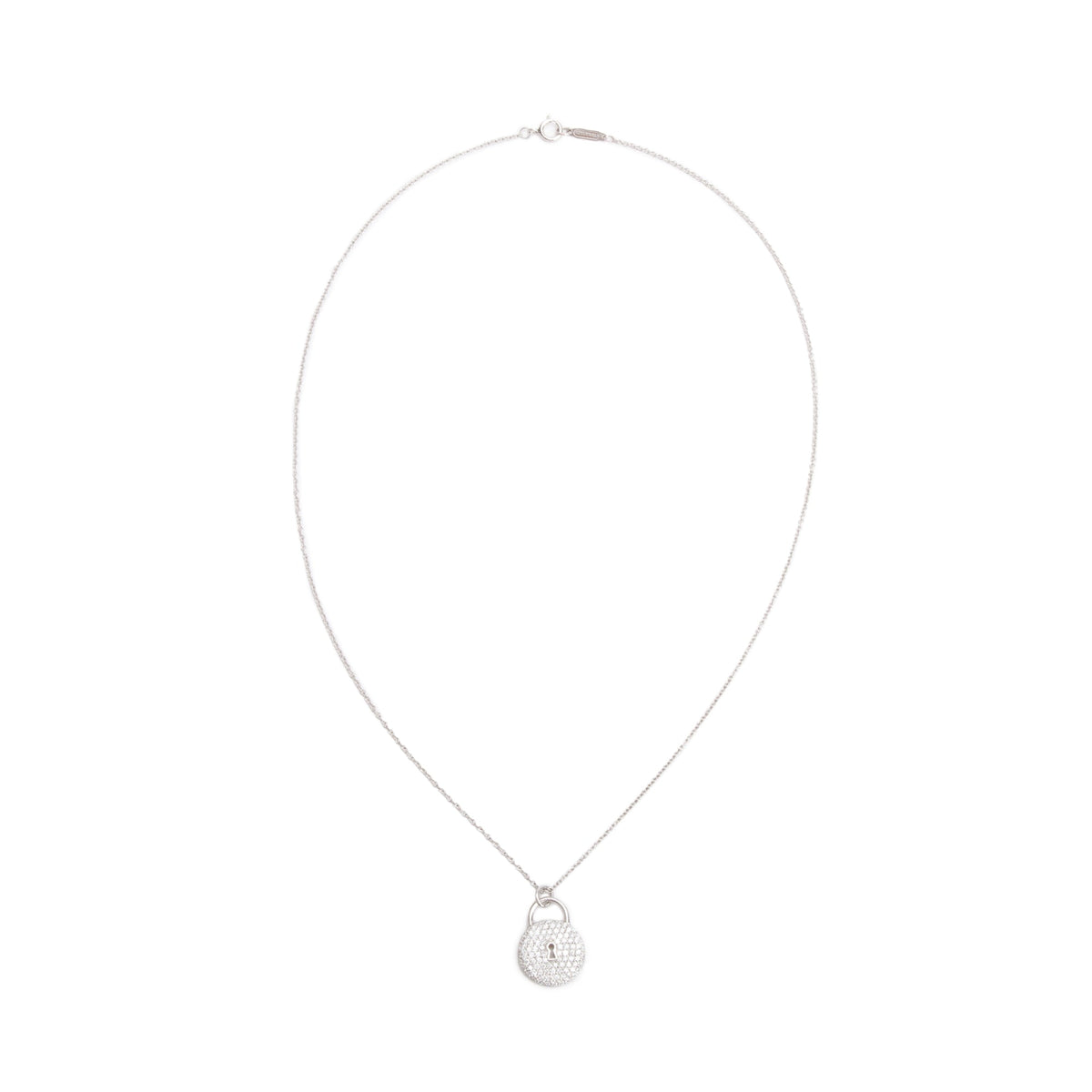 Tiffany & Co. Platinum Diamond Mini Round Lock Pendant Necklace w/ Box ...