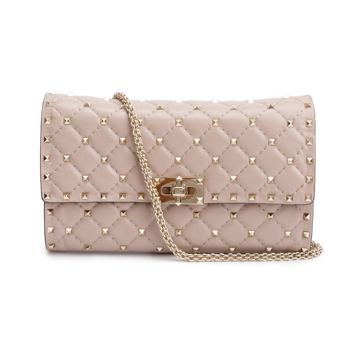 Valentino Beige Calfskin Leather Rockstud Spike Wallet On Chain – OLIVER'S