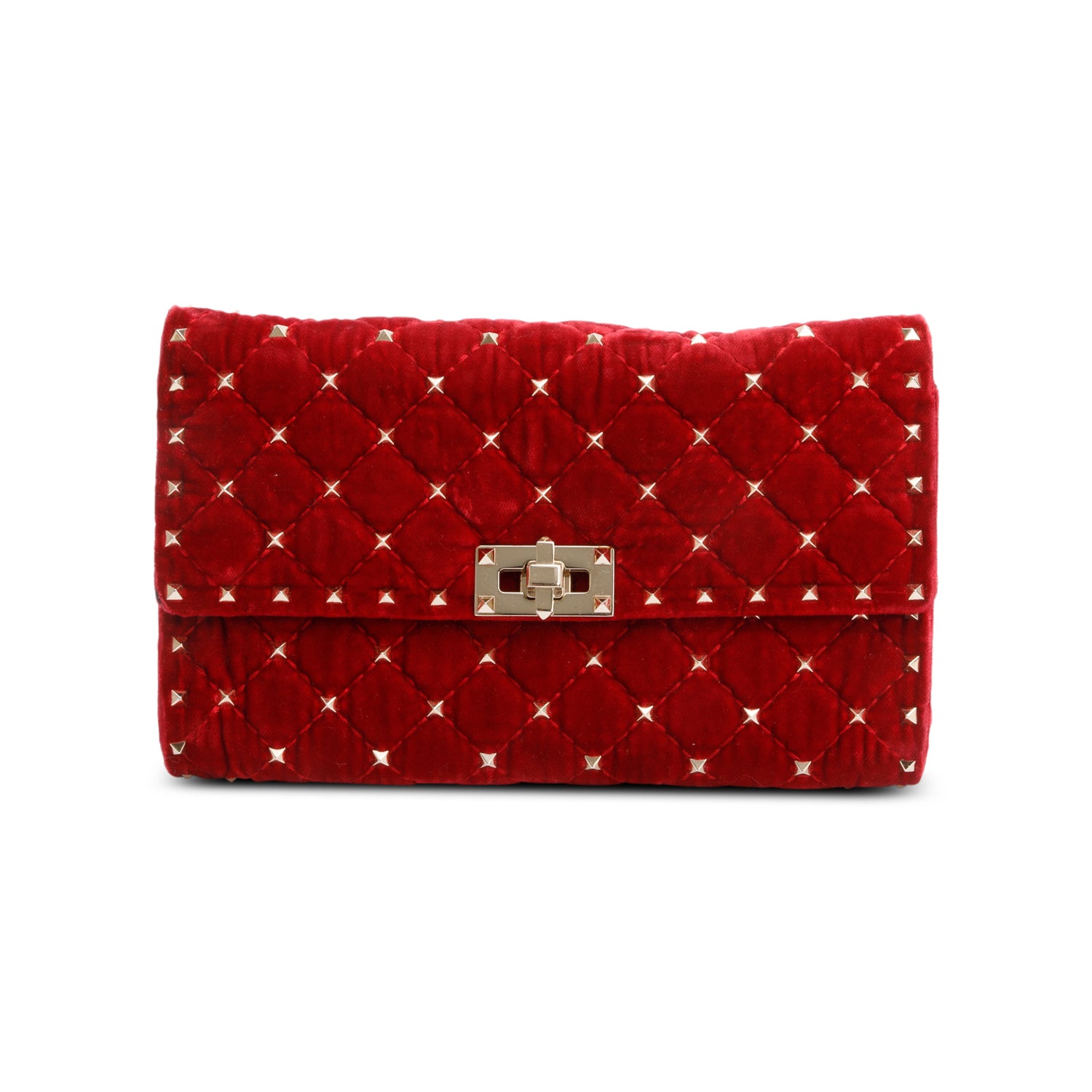 Valentino Red Velvet Rockstud Spike Wallet On Chain – Oliver Jewellery