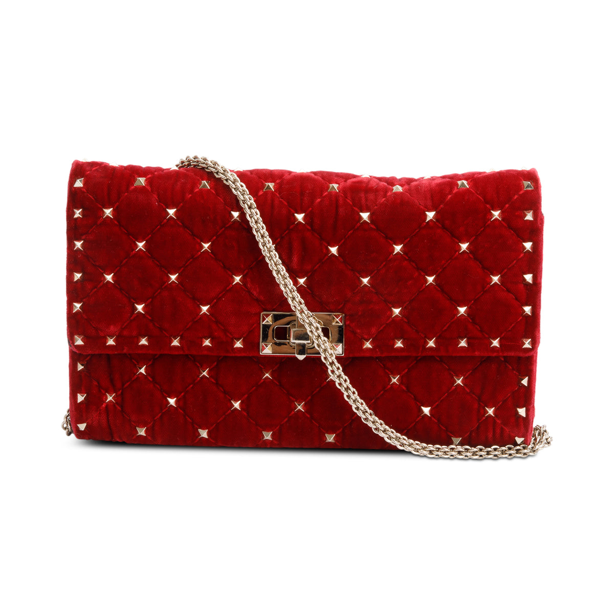 Valentino Red Velvet Rockstud Spike Wallet On Chain – OLIVER'S