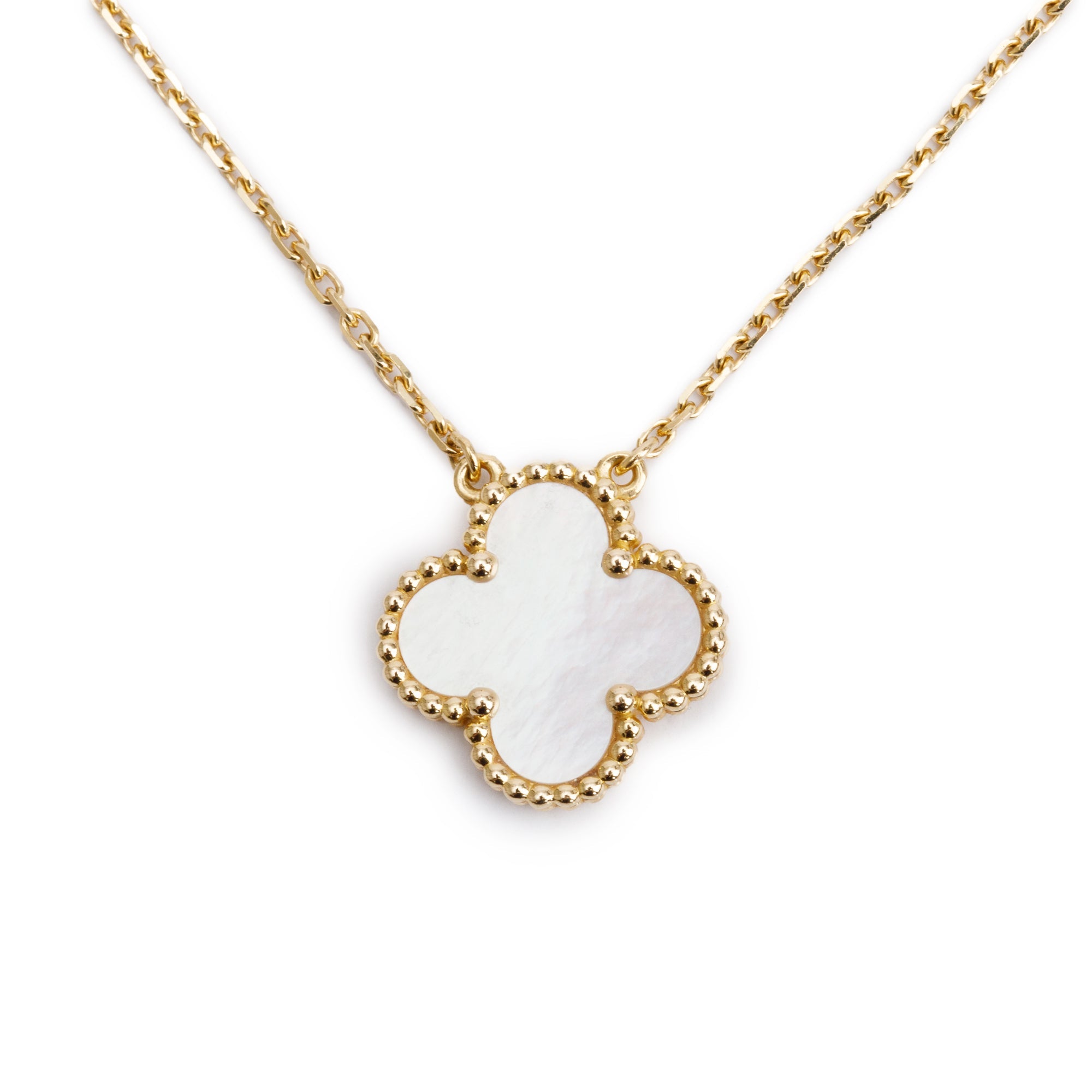 Van Cleef & Arpels 18k Yellow Gold Vintage Alhambra Mother of Pearl Pe ...