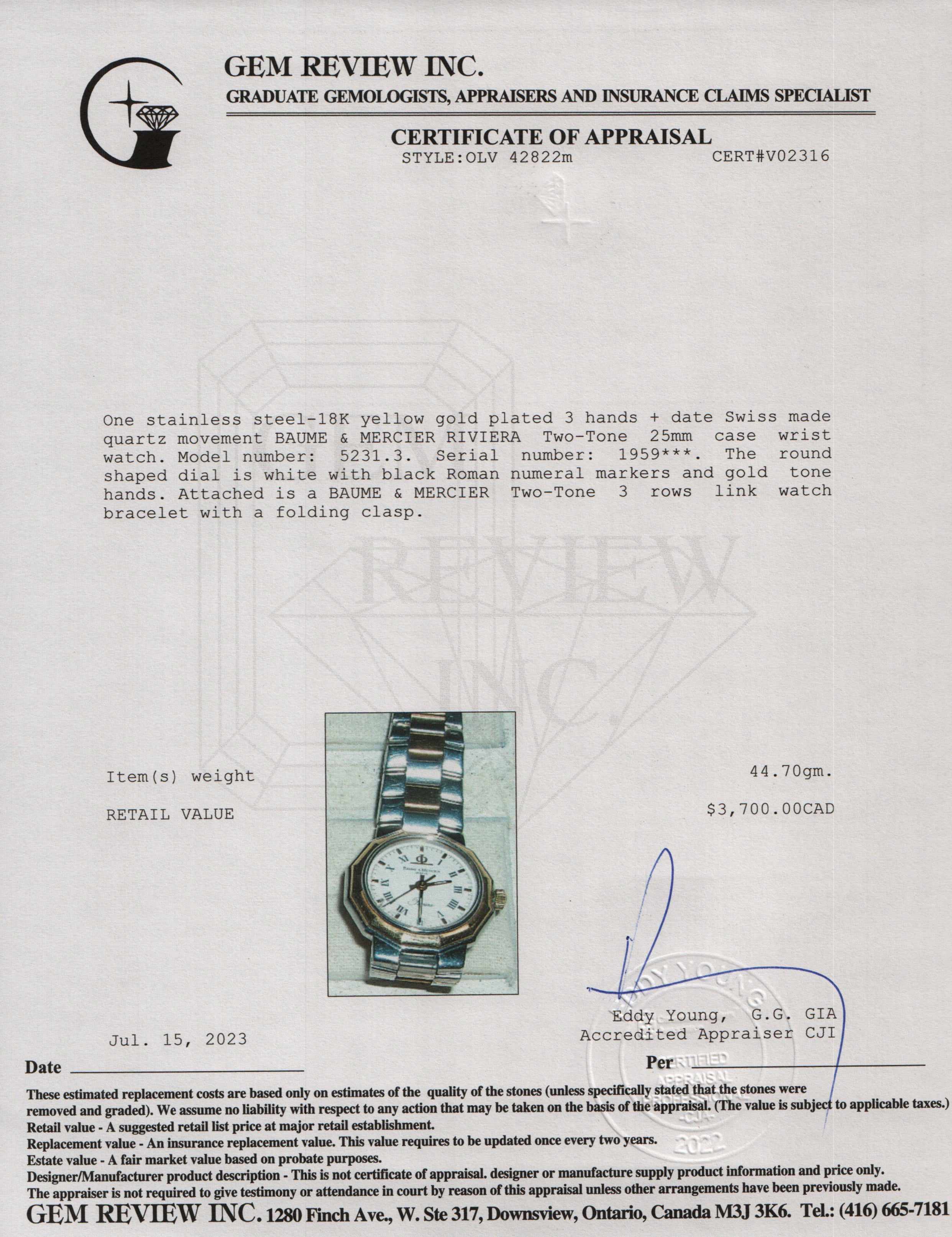 Baume & Mercier Two-Tone Riviera 25 MM Watch – OLIVER'S