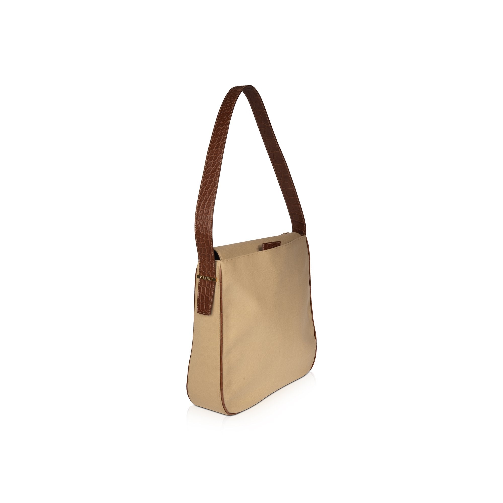 Celine Vintage Crocodile Embossed & Canvas Shoulder Bag – OLIVER'S