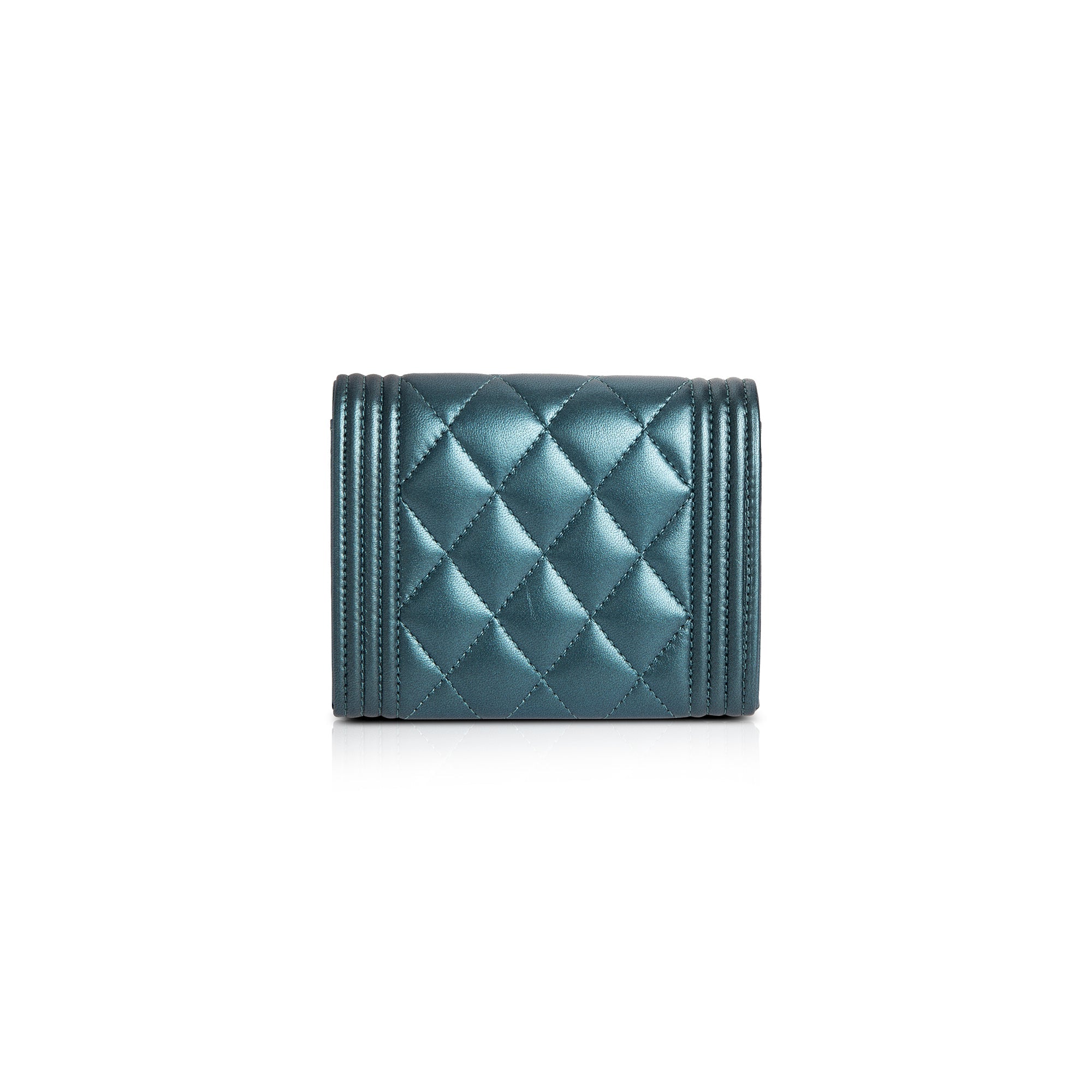 Chanel 2020 Metallic Lambskin Boy Flap Card Holder w/ Box & Authentici ...