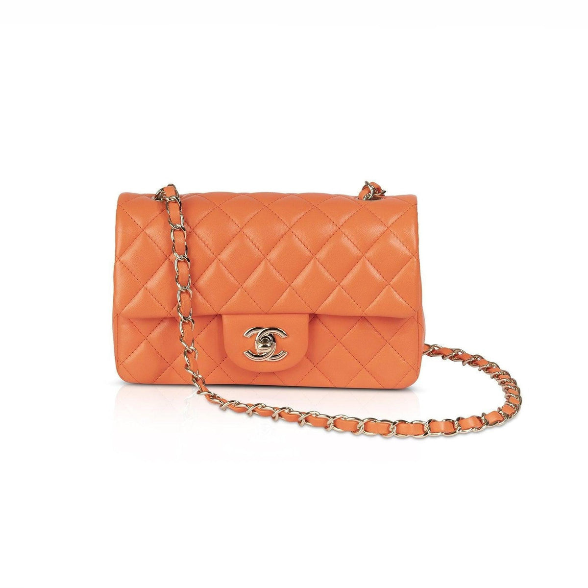 Chanel 2020 Orange Classic Mini Flap Bag w/ Authenticity Card & Box ...