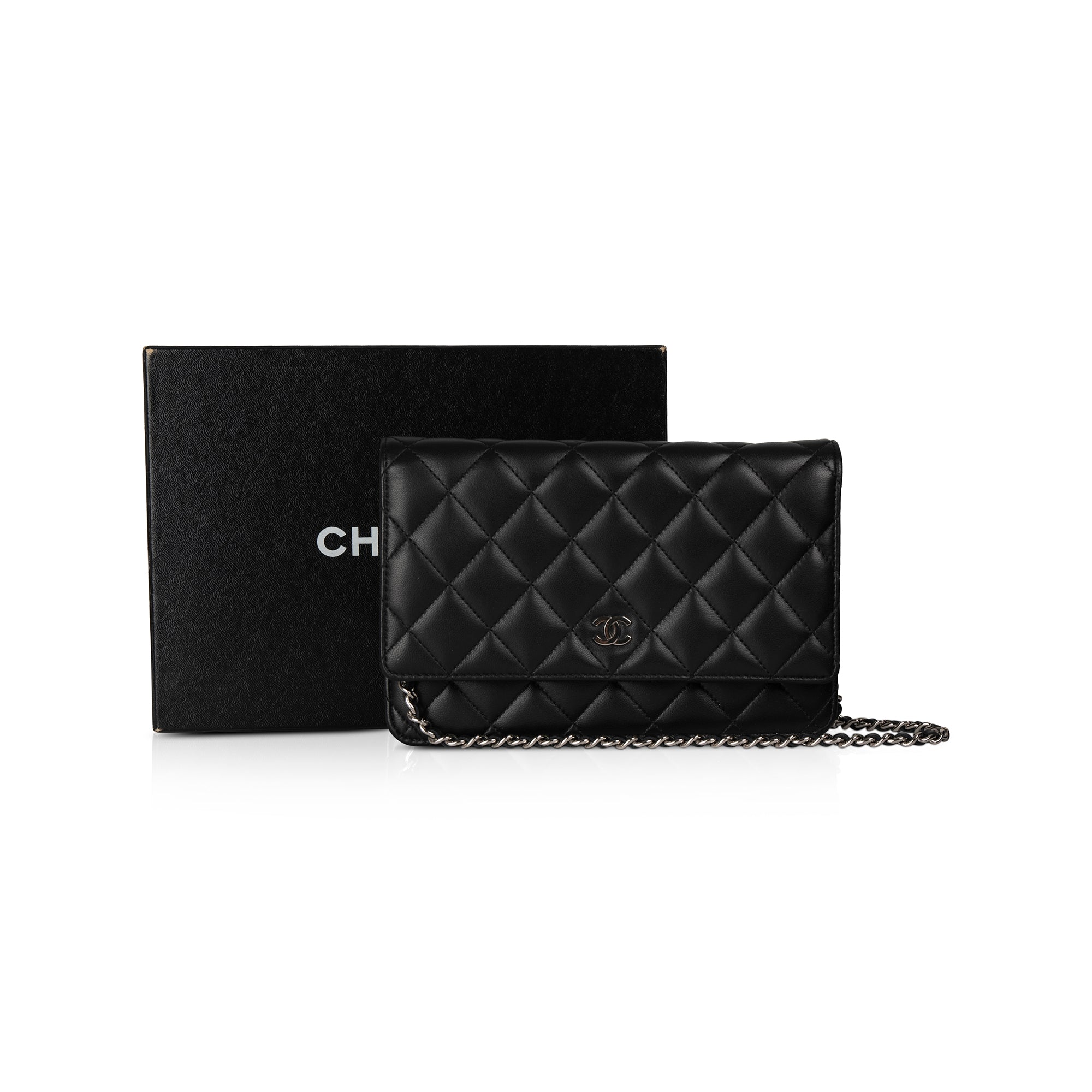Chanel Black Lambskin Classic Wallet on Chain w/ Box & Certificate ...