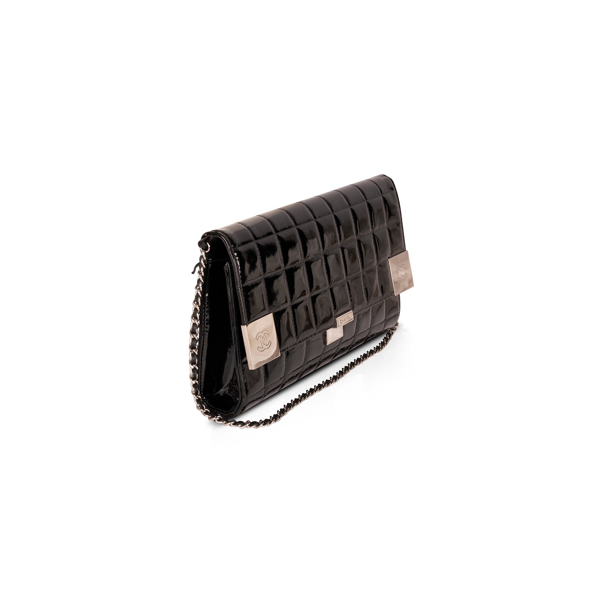 Chanel Patent Leather Chocolate Bar Chain Clutch – OLIVER'S