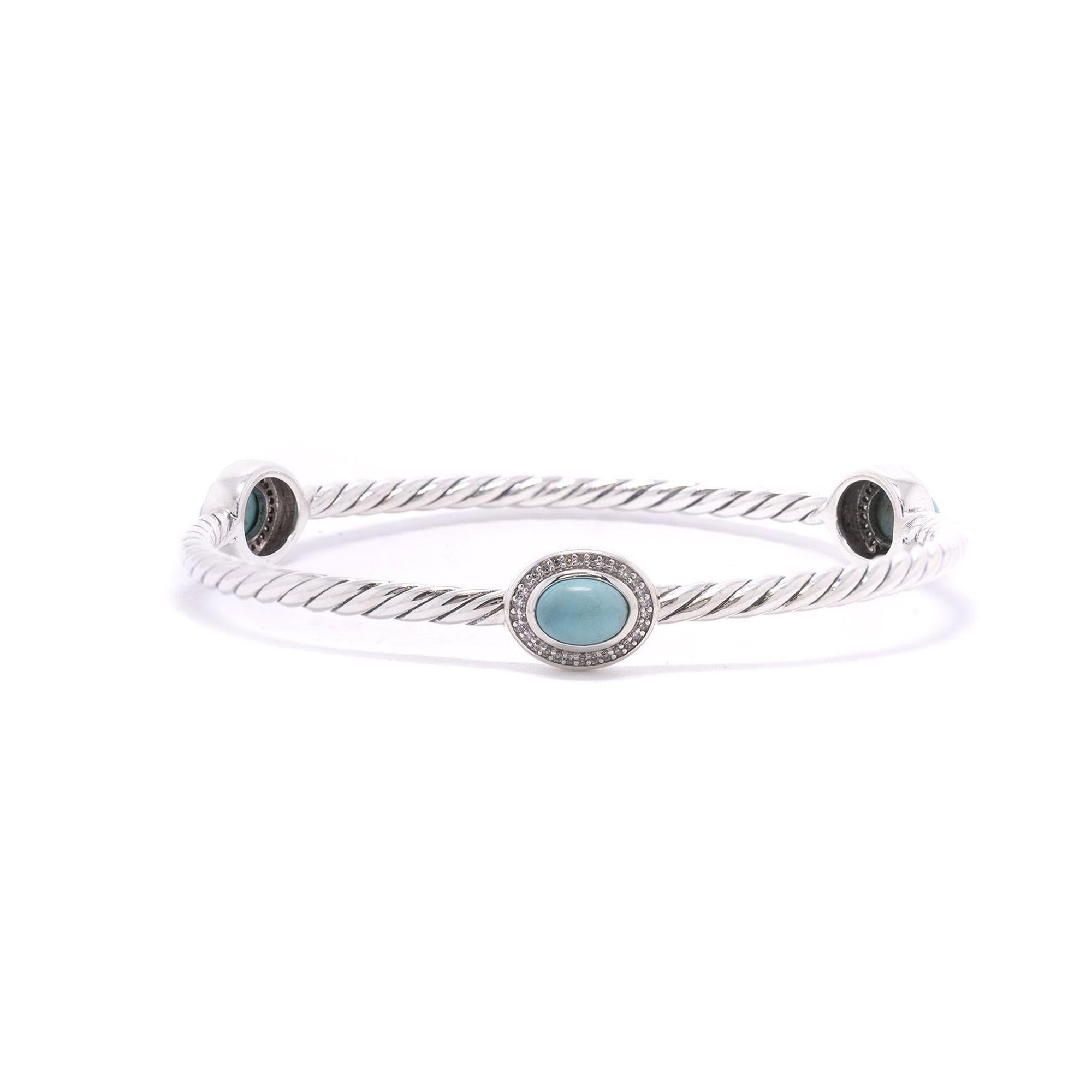 David Yurman Turquoise & Diamond Color Classics Three-Station Bangle ...