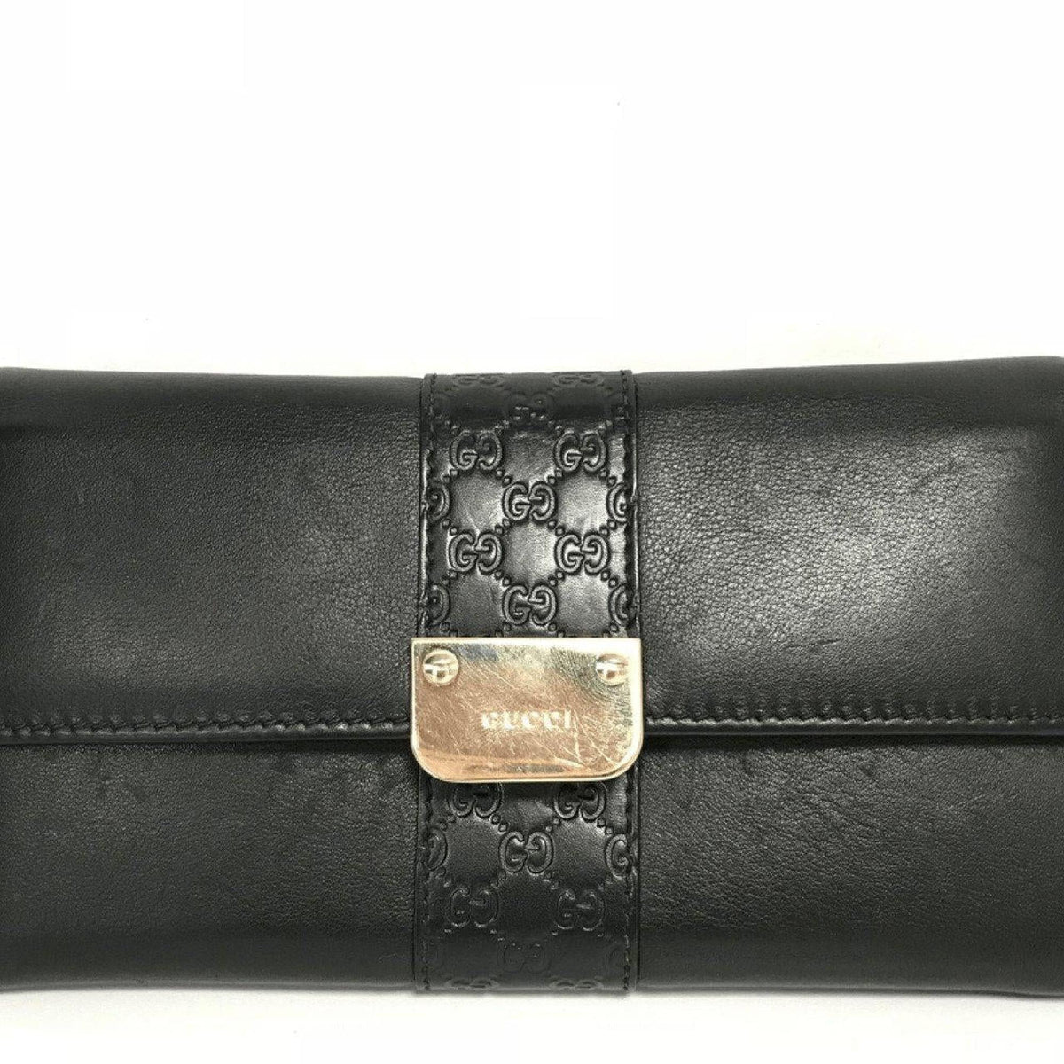 Gucci Black Leather Engraved Metal Plate Continental Wall – OLIVER'S