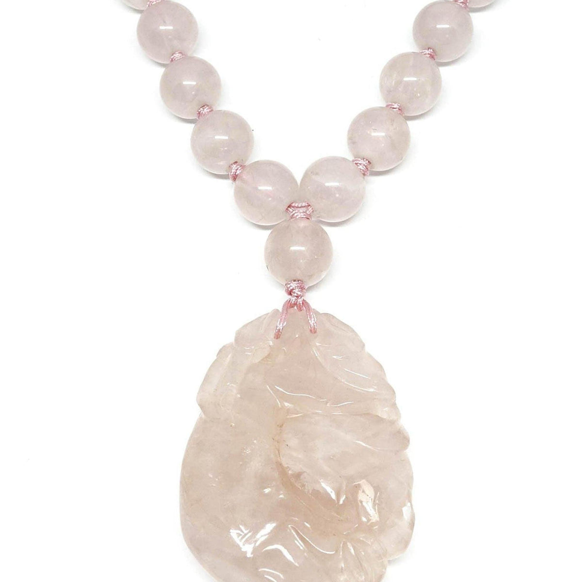 Rose Quartz Bead Necklace with Carved Rose Quartz Pendant – OLIVER'S